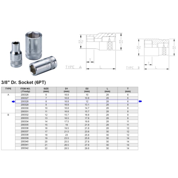 3/8” 6-KANT DOP 8 MM - Matthys