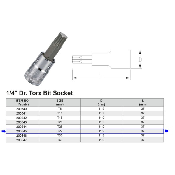 1/4” TORX BITDOP T27 - Matthys