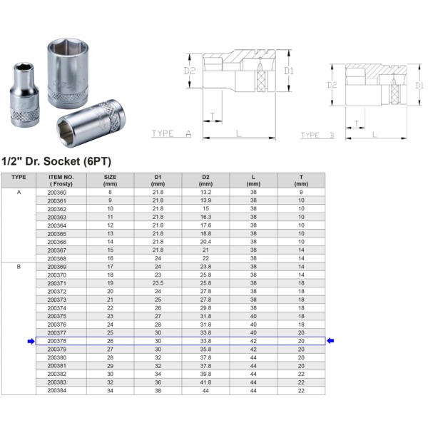 DOUILLE 1/2” 6 PANS MÉTRIQUE 26 MM - Matthys
