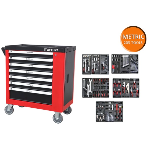 TOOL CABINET 7 DRAWERS WITH SIDE DOOR INCLUSIVE 205 PCS METRIC TOOLS ...