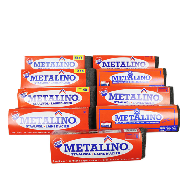 SET OF 9 X 200 GR STEELWOOL METALINO - FINE - MEDIUM - COARSE - Matthys